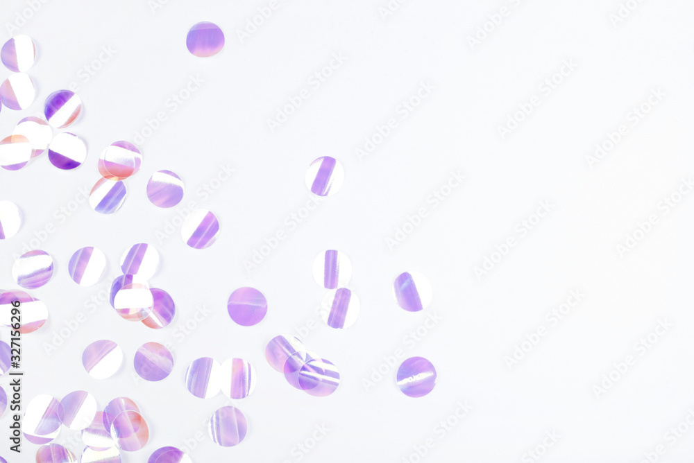 Pearl confetti on white background. Flat lay, top view. Stock Photo ...