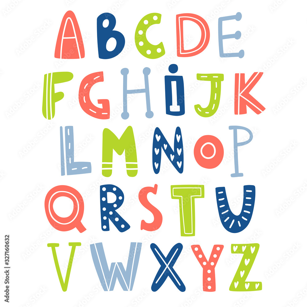 Colorful vector set of cute childish alphabet. Cute letters for kids ...