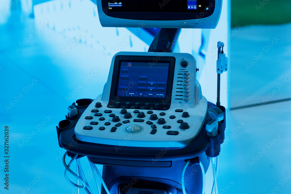 Ultrasound hi-tech medical scanner with two monitors, smart medical ...