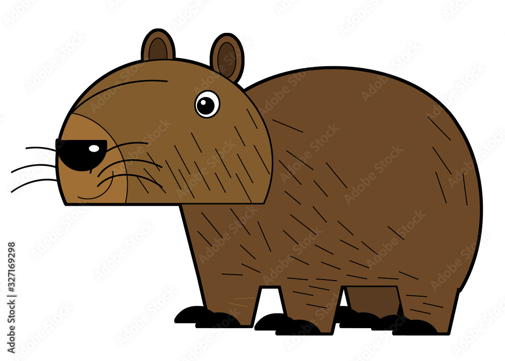 cartoon american scene with happy and funny capybara on white ...
