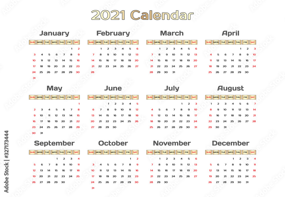 Vector calendar template for 2021. Simple grid for your home, business ...