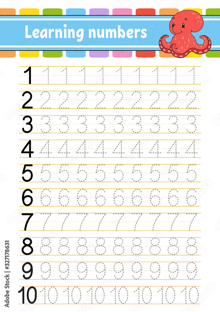 Trace and write. Handwriting practice. Learning numbers for kids ...