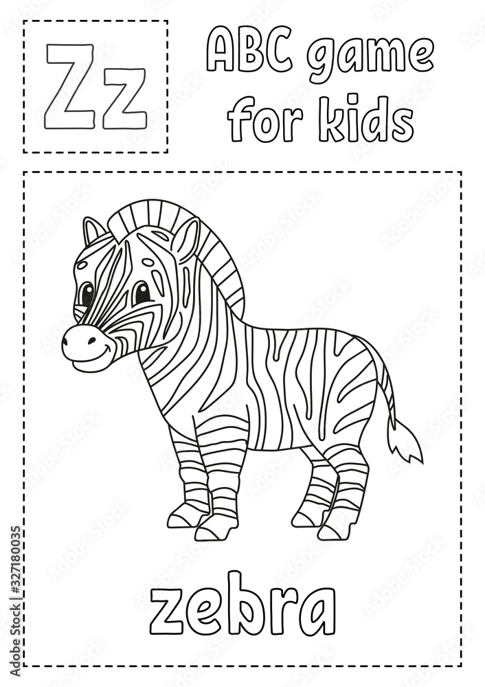 Letter Z is for zebra. ABC game for kids. Alphabet coloring page ...