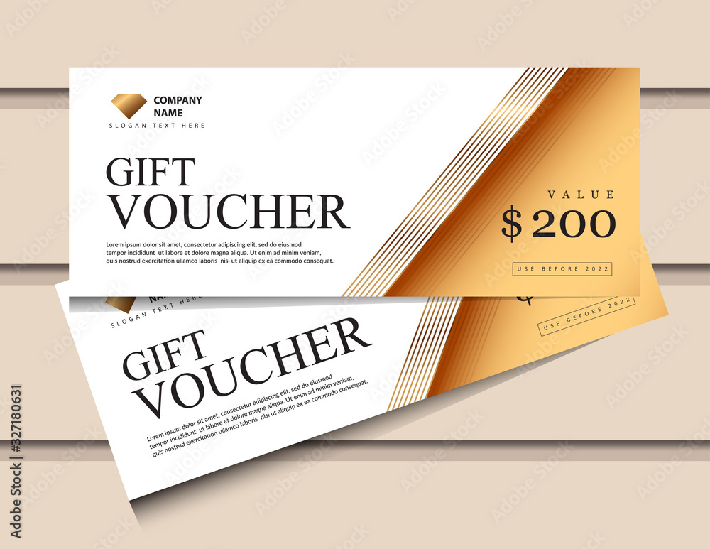 Gift voucher template with glitter gold luxury elements. Vector ...