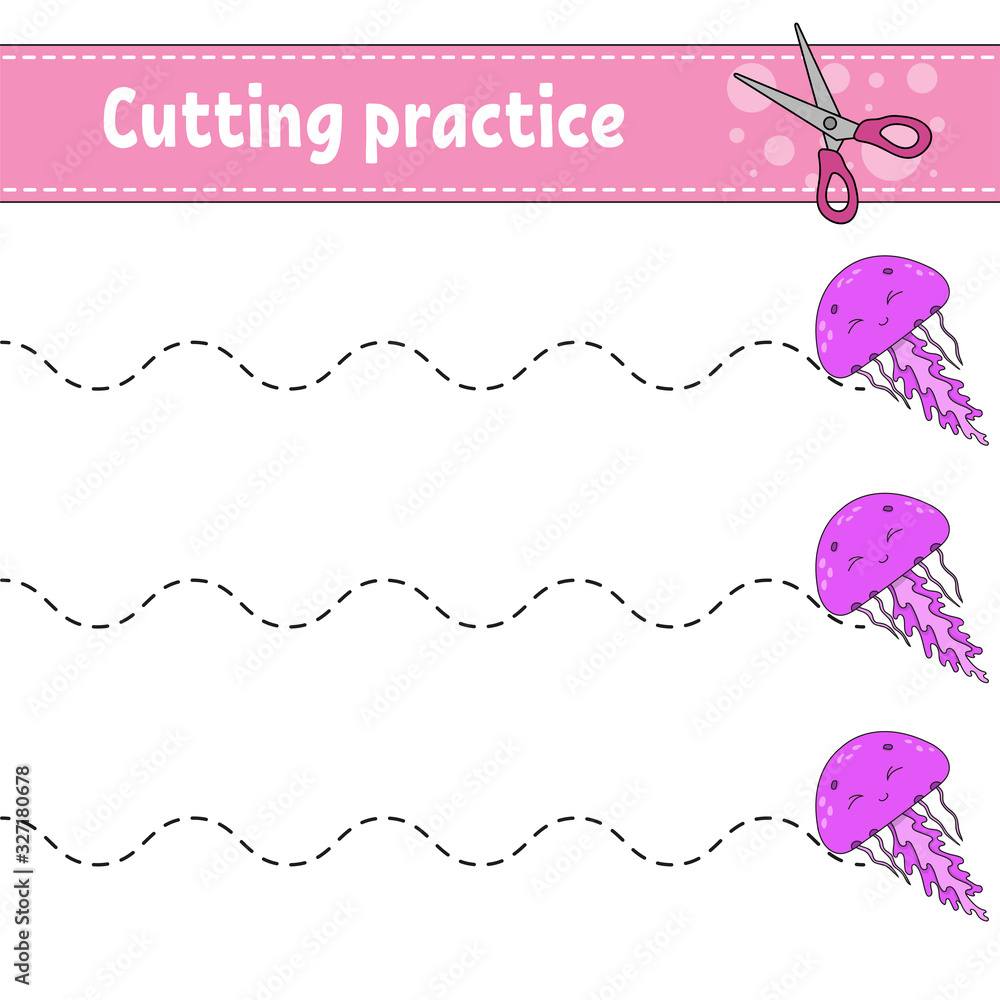 Cutting practice for kids. Marine jellyfish. Education developing ...