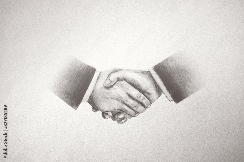 hand shaking black and white drawing Stock Illustration | Adobe Stock