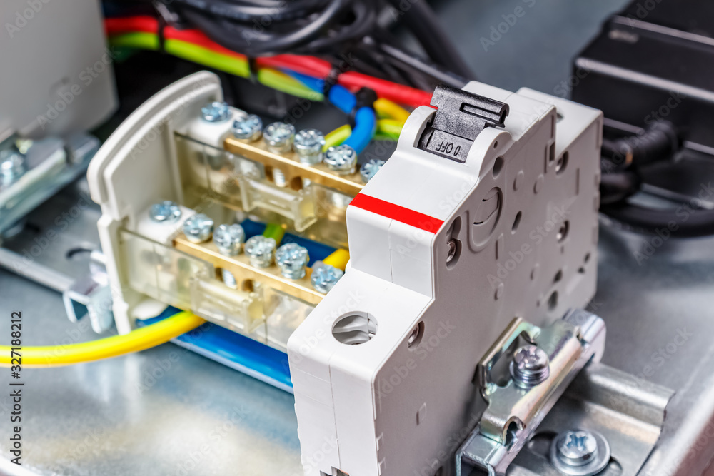 Electrical panel assembling. Metal mounting plate with electrical ...