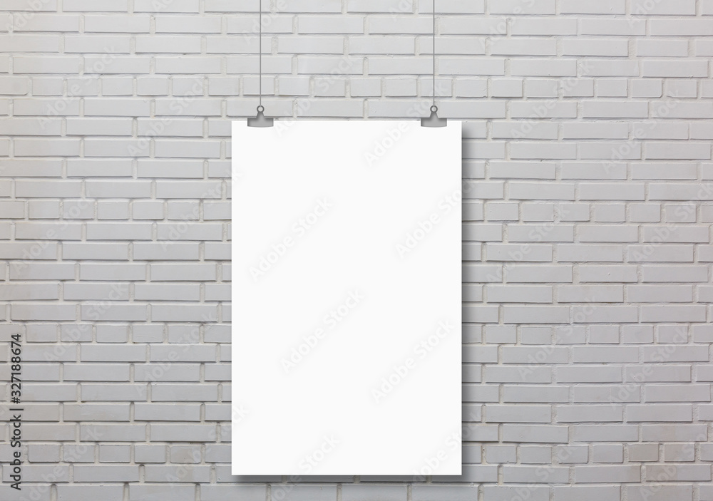 Vertical Poster Mock Up on brick Background Stock Photo | Adobe Stock