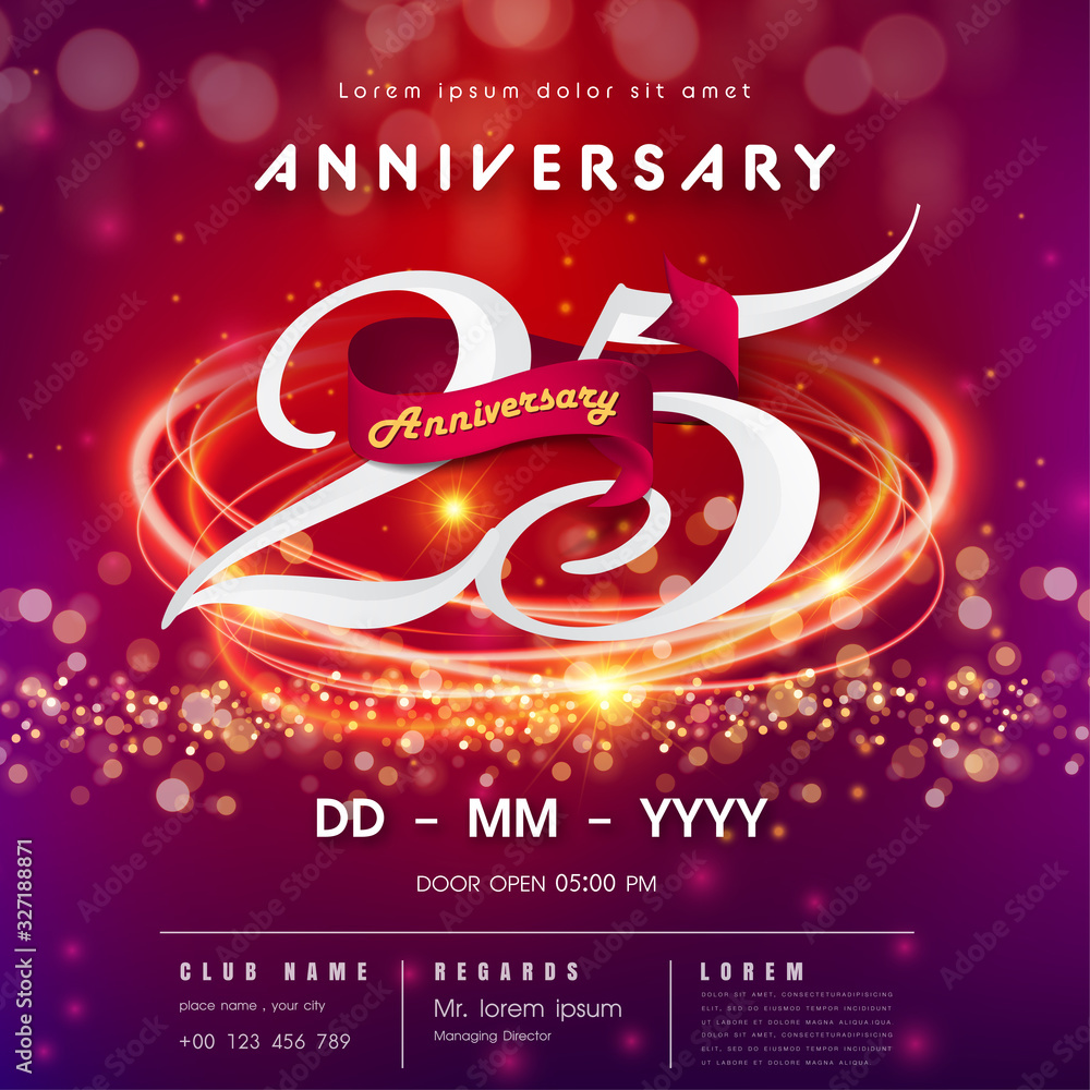 25 years anniversary logo template red and pink Abstract futuristic ...