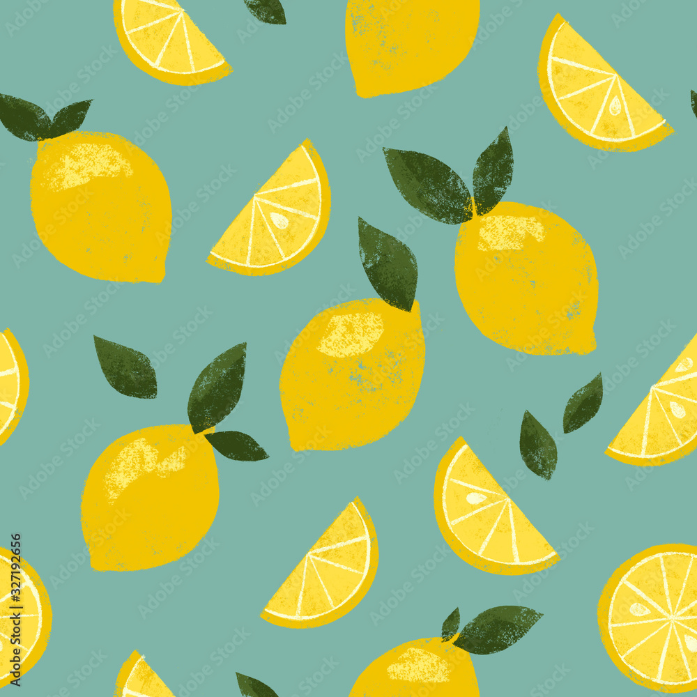 Cute bright retro lemon citrus seamless tiling wallpaper pattern with ...