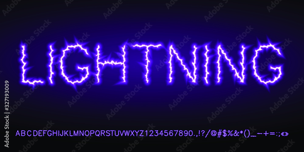 light violet blue neon electric lightning font set Stock Vector | Adobe ...
