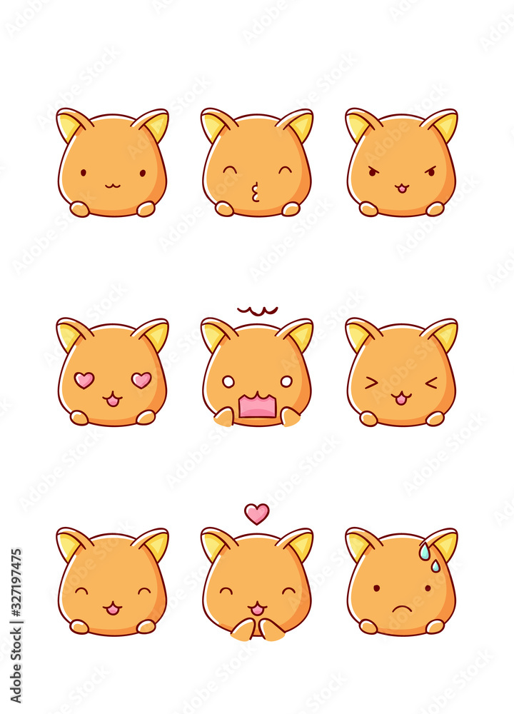 set of emotions cat cute kawaii isolated on white background flat hand ...