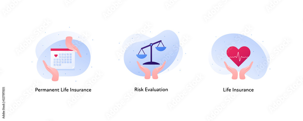 Insurance color icon collection. Life and risk evaluation concept ...
