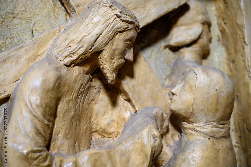 Pápa, Hungary. 2020/2/13. Veronica wipes the face of Jesus. Station of ...