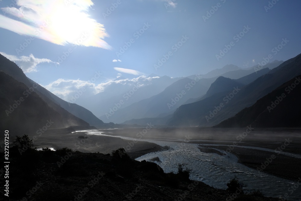 The riverbed of the Kali Gandaki River near Jomson in the land of ...