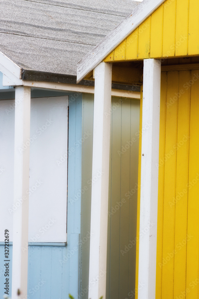Abstract view of Beach huts. Sutton on Sea beach hut juxtaposition of ...
