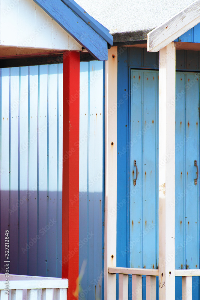 Abstract view of Beach huts. Sutton on Sea beach hut juxtaposition of ...