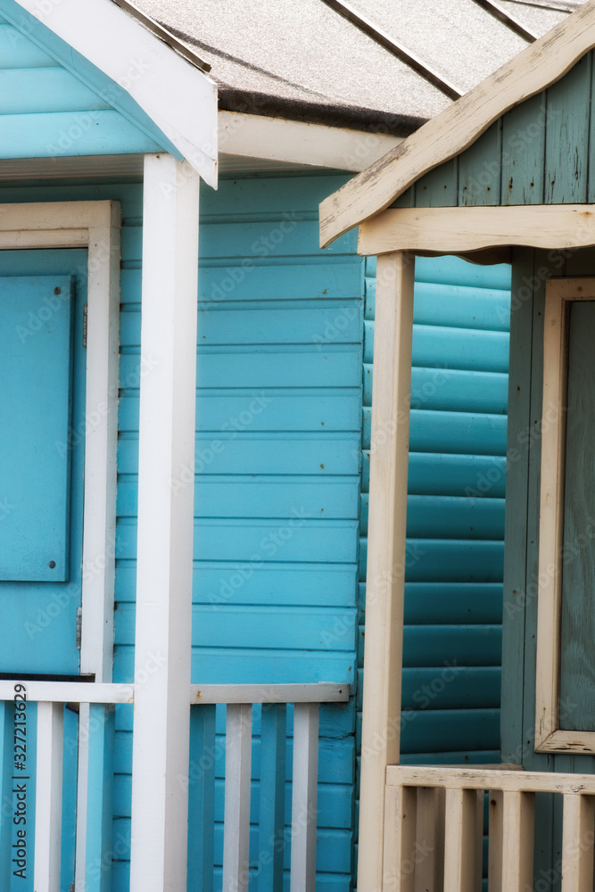 Abstract view of Beach huts. Sutton on Sea beach hut juxtaposition of ...