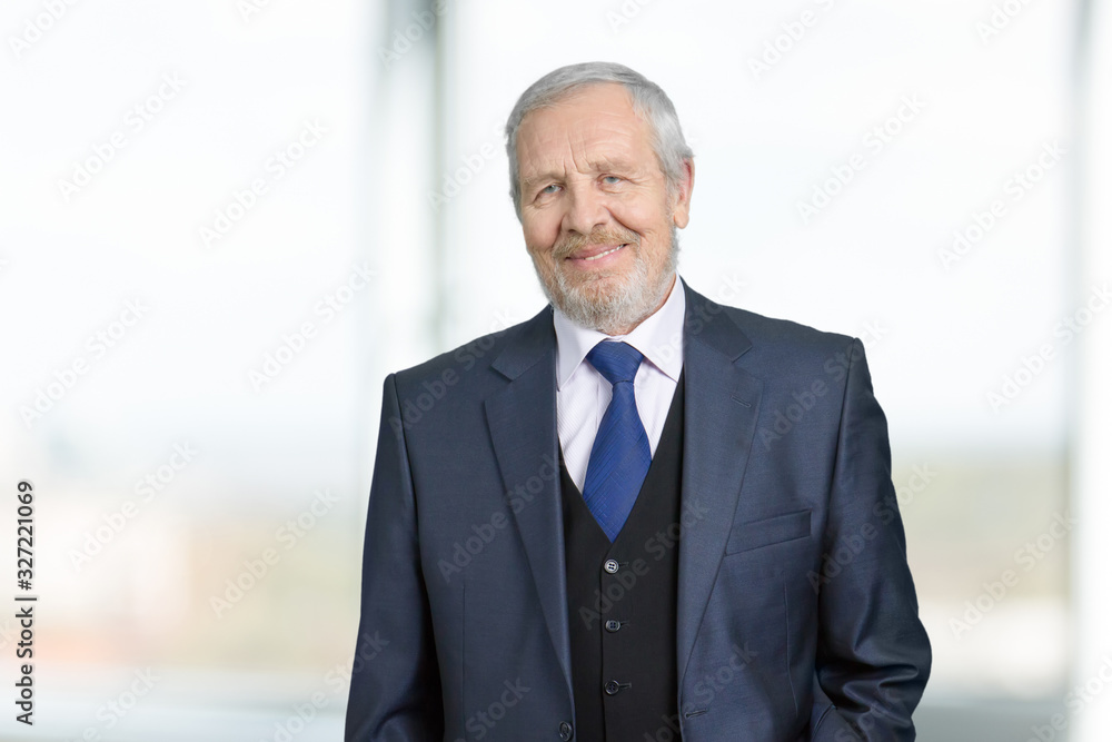 Portrait of old businessman. Senior 70 years old man in business suit ...