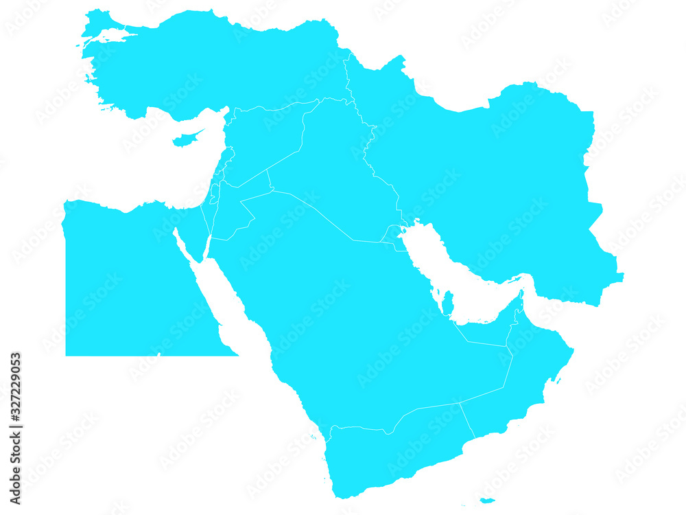 Vector Illustration of the Blue Political Map of Middle East - With ...