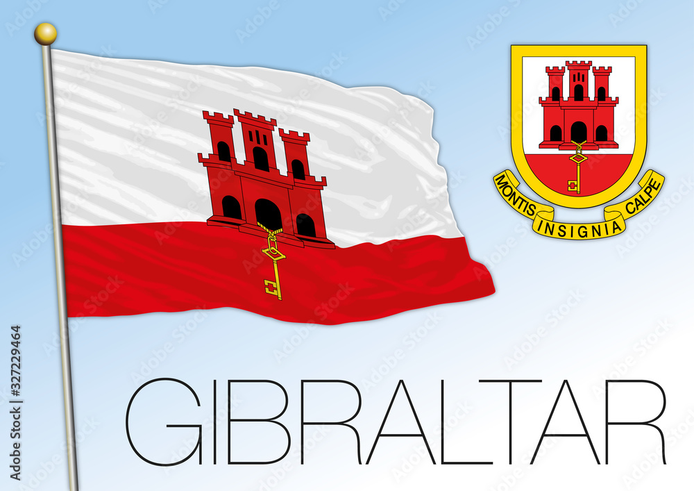 Gibraltar official national flag and coat of arms, european country ...