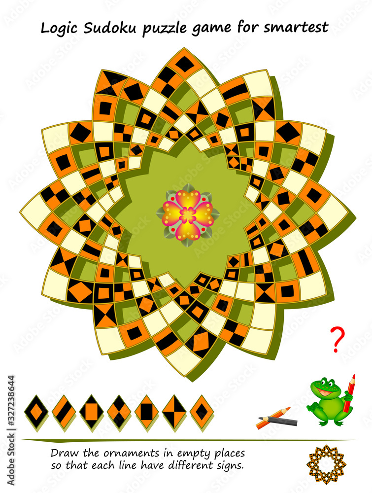 Logic Sudoku puzzle game for children and adults. Draw the ornaments in ...