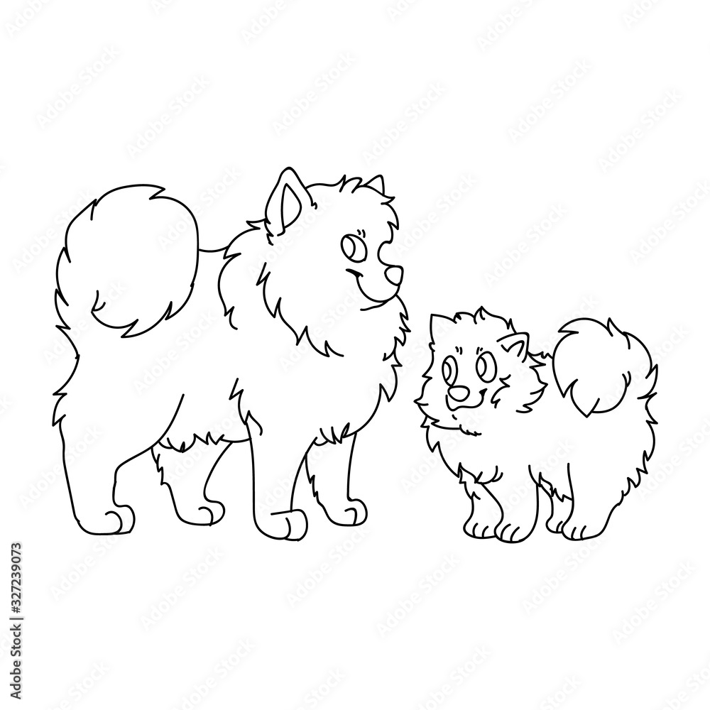 Cute carton pomeranian dog and puppy breed lineart vector clipart ...