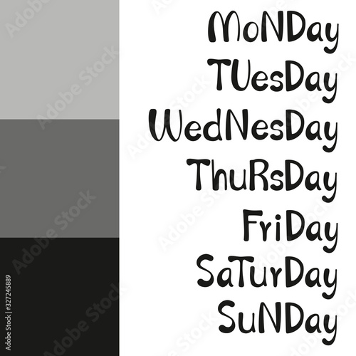 Hand lettering days of the week. Sunday, Monday, Tuesday, Wednesday ...
