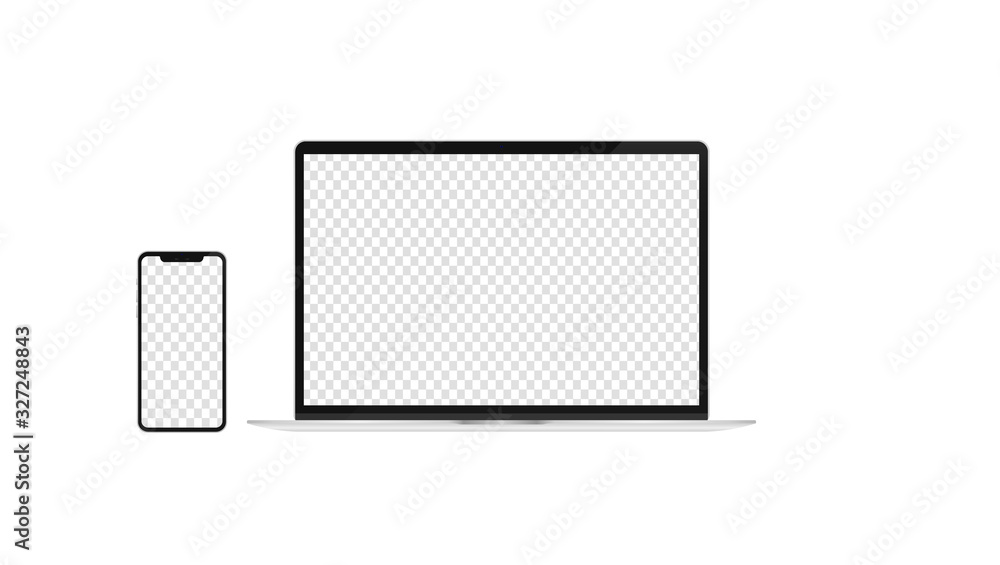 Laptop and smartphone template with transparent screens. Realistic ...