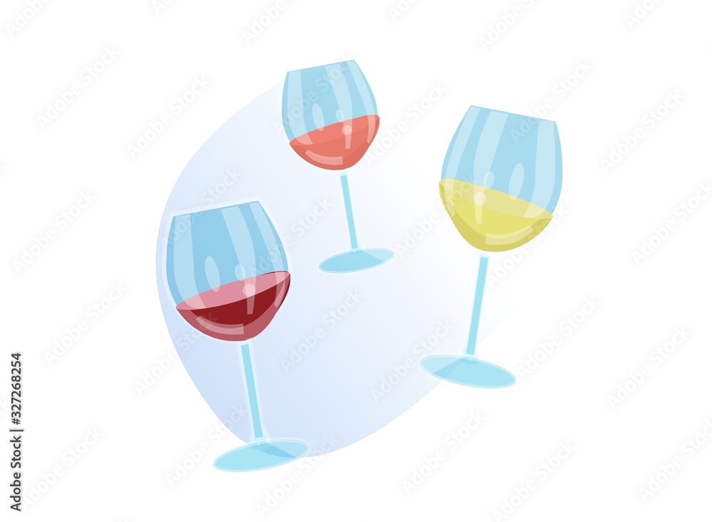 Glasses with Red, White and Rose Wine Isolated on White Background ...