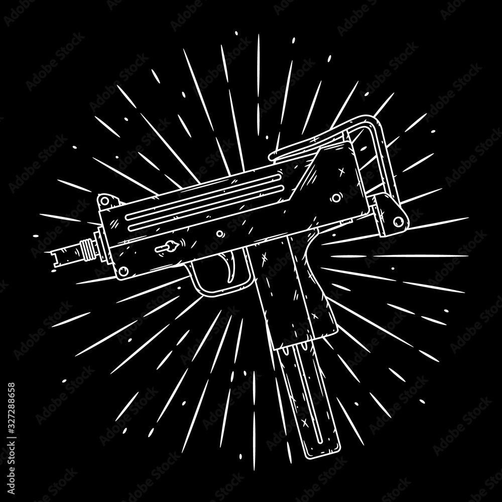 Uzi. Vector illustration with Uzi and divergent rays. Used for poster ...