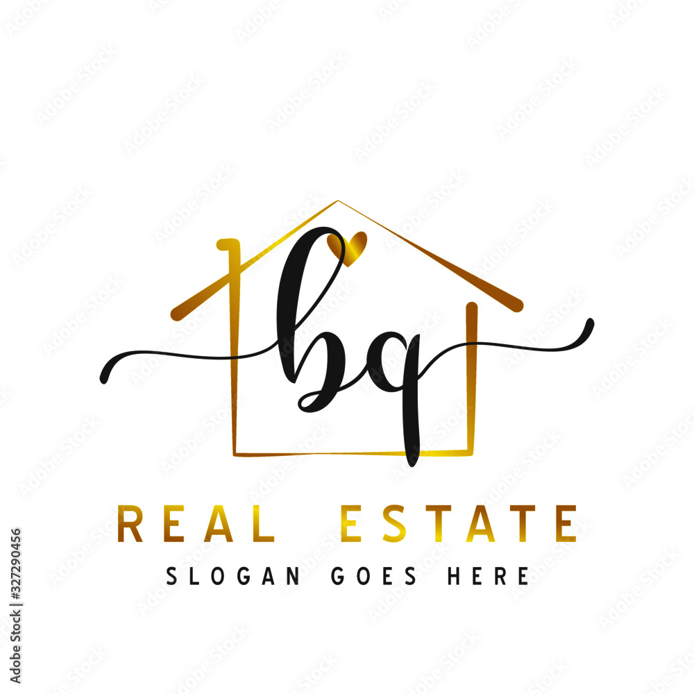 Initial handwriting BQ with Real estate logo concept, real estate logo ...