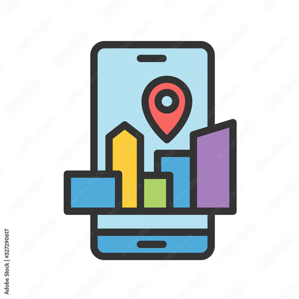 Augmented reality location filled outline icon. AR smartphone with gps ...