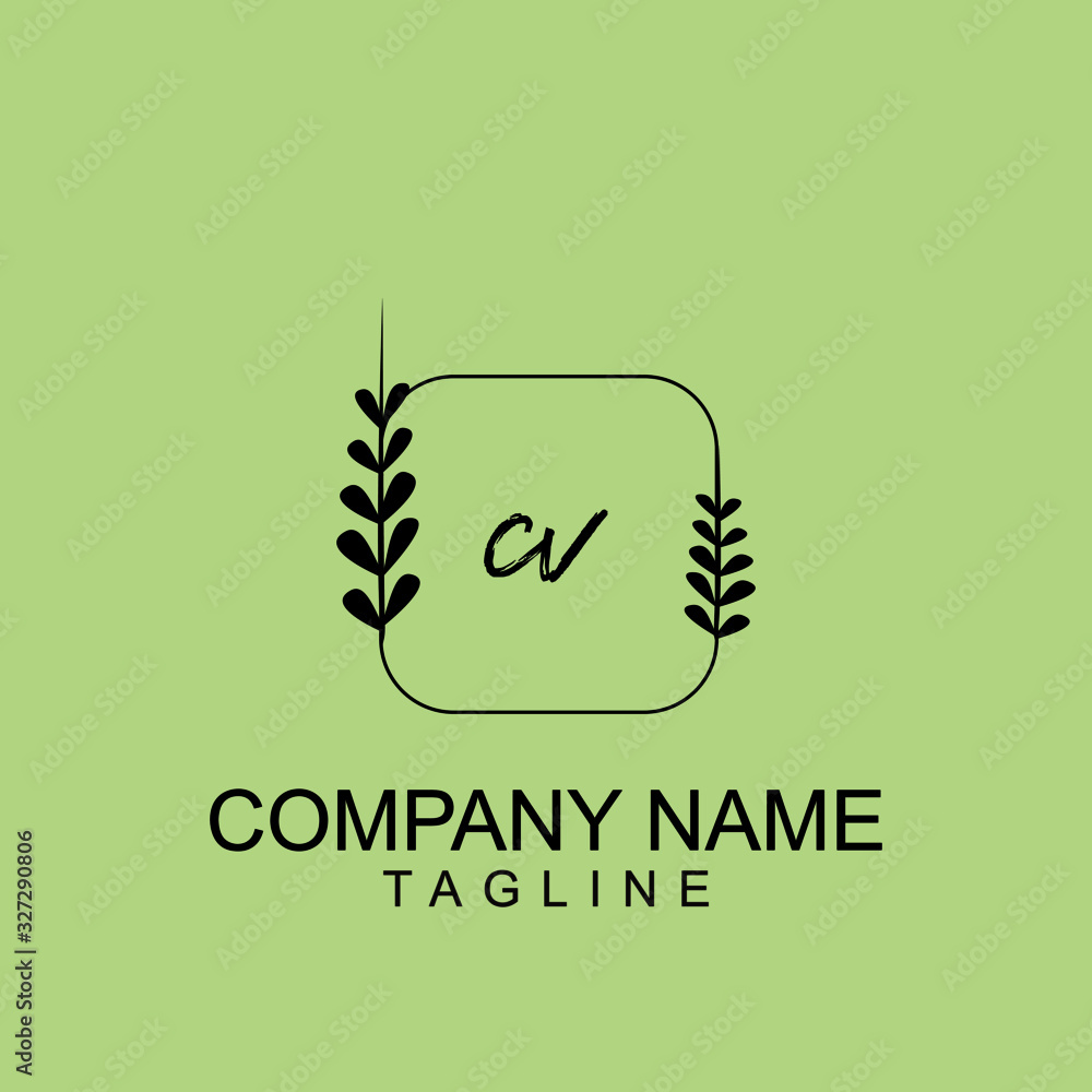 CV Initial logo with square floral frame vector, handwriting logo of ...