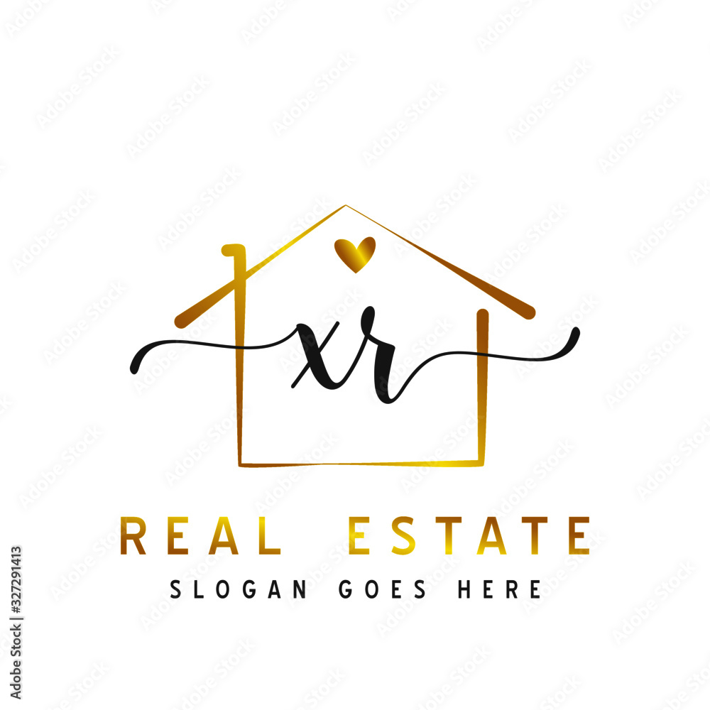 Initial handwriting XR with Real estate logo concept, real estate logo ...