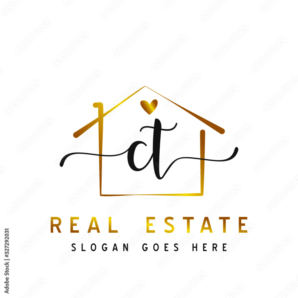 Initial handwriting CT with Real estate logo concept, real estate logo ...