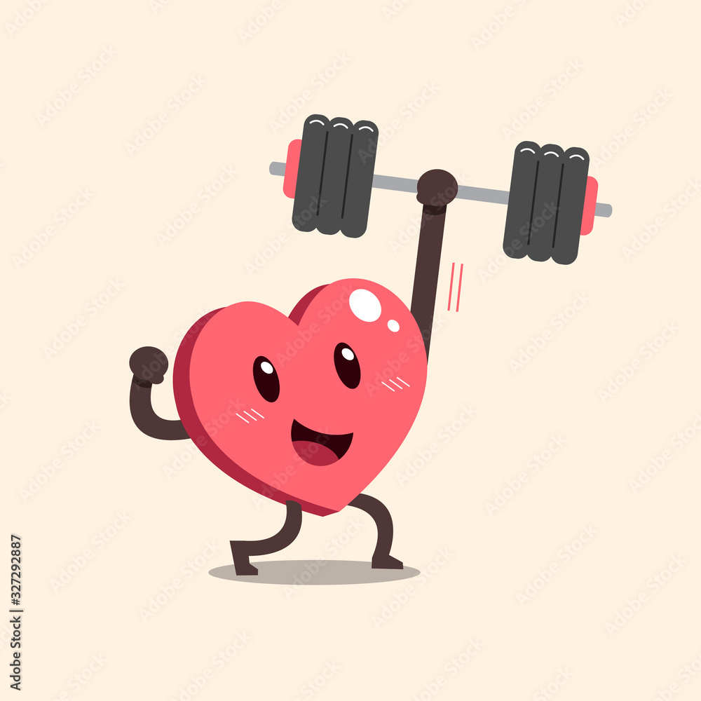 Cartoon heart character doing weight training for design. Stock Vector ...