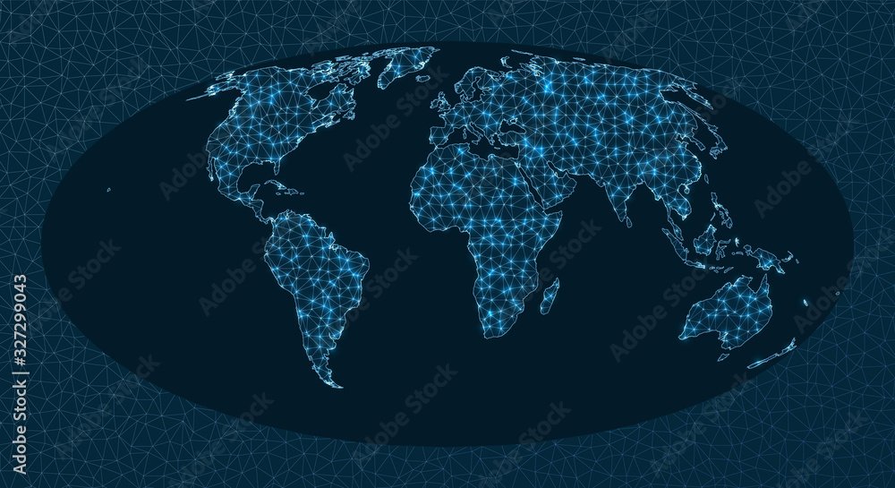 Network map of the world. Mollweide projection. World Network ...