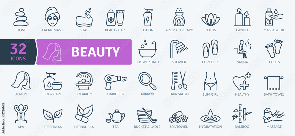 Beauty Icons Pack. Thin line icons set. Flaticon collection set. Simple ...