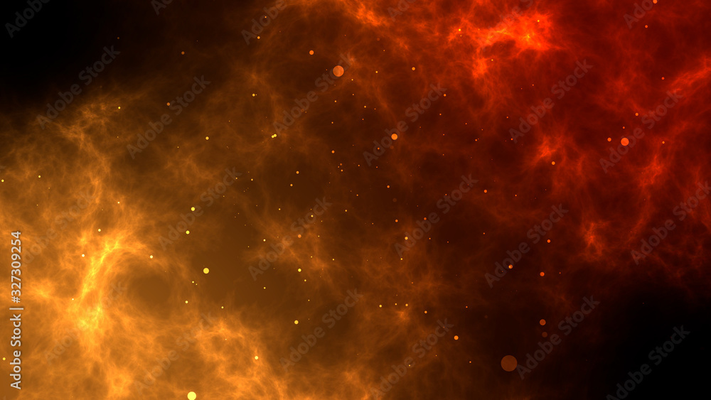 Smoke fog texture overlays. Orange particles like spark slowly float in ...