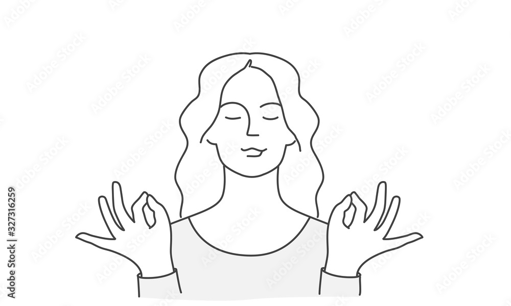 Hand drawn vector illustration of girl meditating. Calm, relaxed good ...