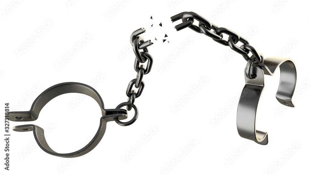 Broken shackles isolated on white background. 3D-rendering. Stock ...