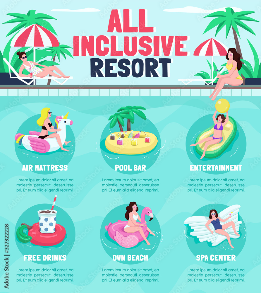 All inclusive resort flat color vector informational infographic ...
