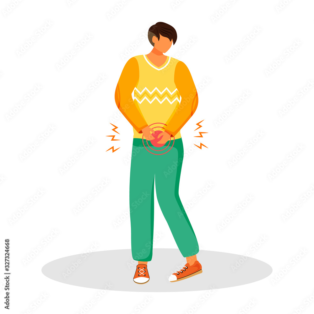 Urgent urination flat color vector faceless character. Man wants to pee ...