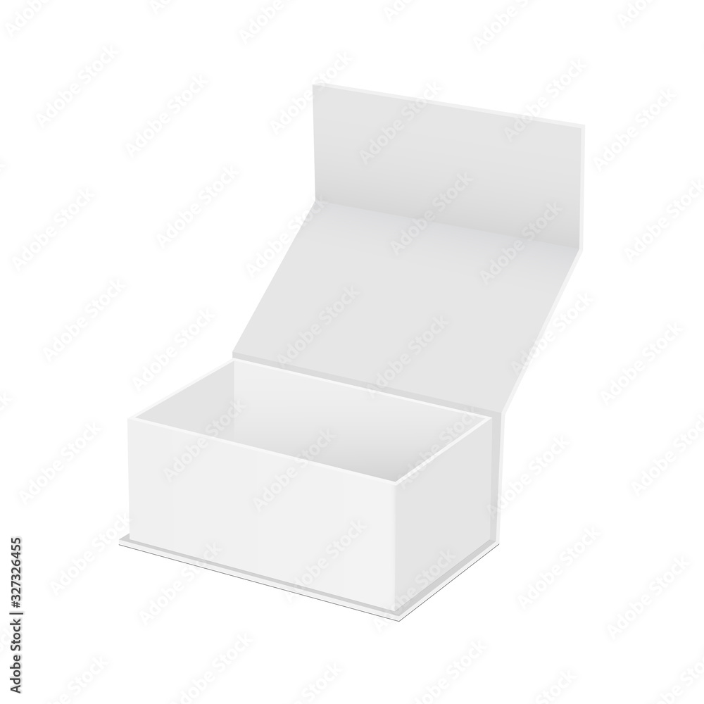 Blank square box with opened lid mockup, isolated on white background ...