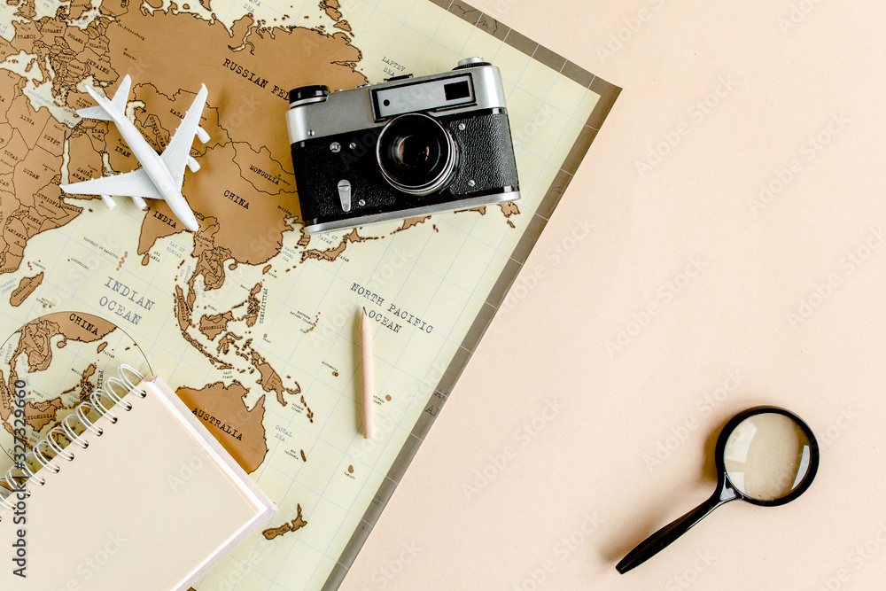 Planning vacation, travel plan, trip vacation using world map along ...