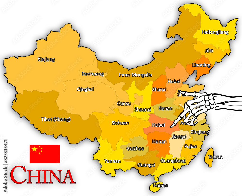 China map, showing the epicenter of the spread of the virus Stock ...