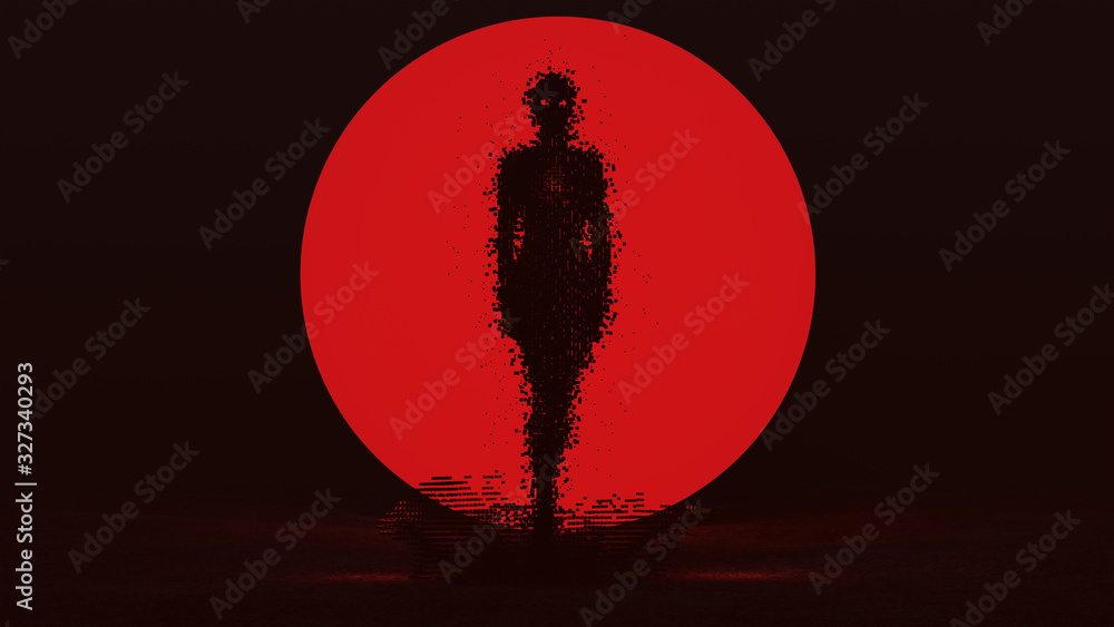 Futuristic Cyber Punk Demon Digital Virus made out of lots of Small ...