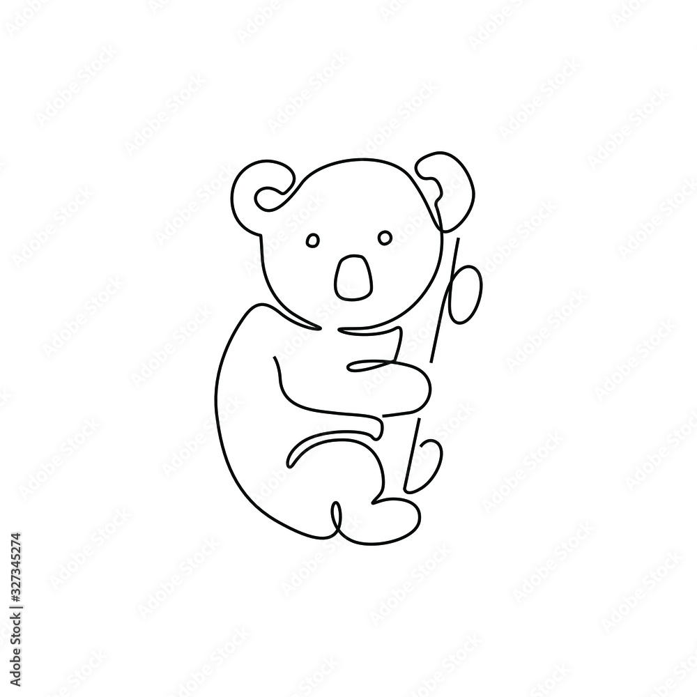 Cute koala animal, continuous line drawing, small tattoo, print for ...