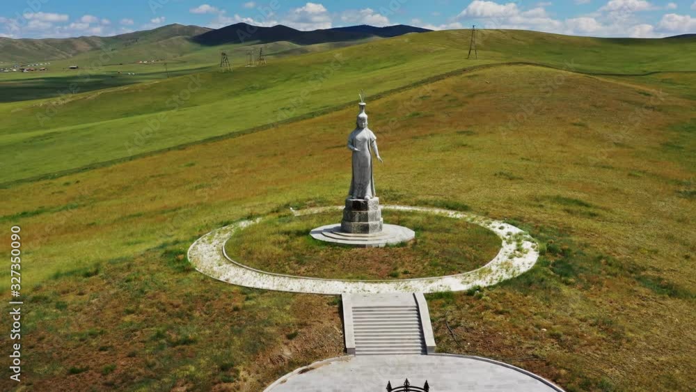 Aerial around view of statue mongolian Mother near statue of Genghis ... Aerial around view of statue mongolian Mother near statue of Genghis ...